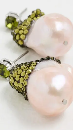 Tory Burch Moondance Crystal And Pearl Drop Earrings - Pink/green