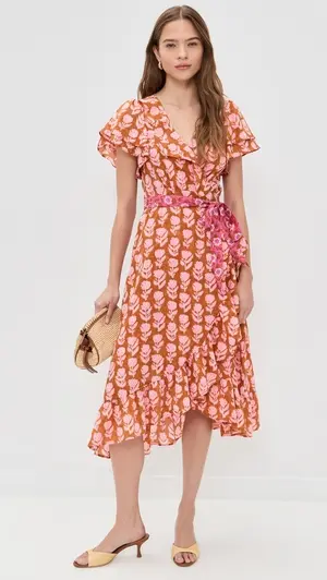 Bell Floral Print Frilly Wrap Dress