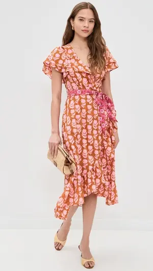 Bell Floral Print Frilly Wrap Dress