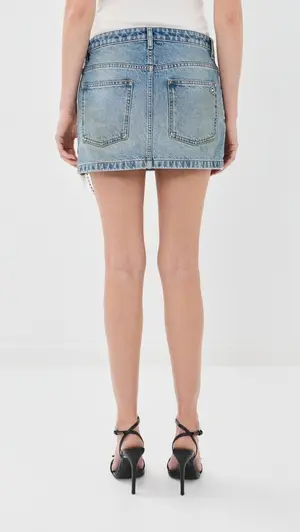 AREA Crystal Fray Denim Miniskirt