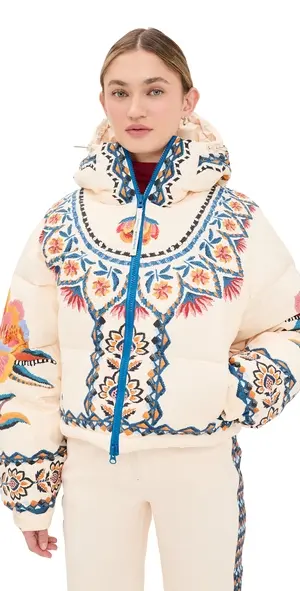 Farm Rio Floral Puffer Jacket - Off White