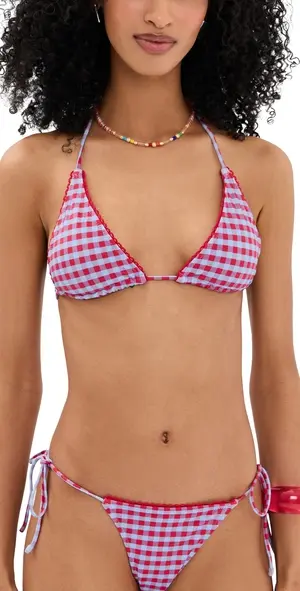 DAMSON MADDER Checked Triangle Bikini Top - Blue/red
