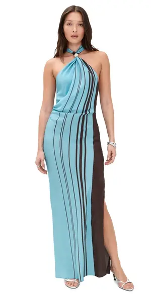 Sir The Label Rioja Halter Scarf Maxi Dress - Pacha Mineral Stripe