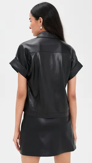 Alice + Olivia Edyth Vegan Leather Button-down Shirt