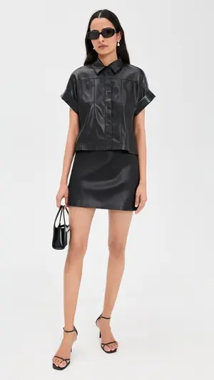 Alice + Olivia Edyth Vegan Leather Button-down Shirt