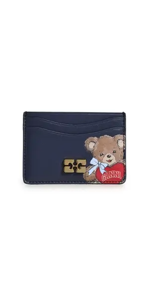 GANNI Card Holder With Flap Bear - Black/iris