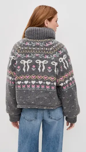 Blanknyc Bow Fair Isle Zip-up Sweater