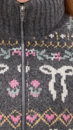 Blanknyc Bow Fair Isle Zip-up Sweater