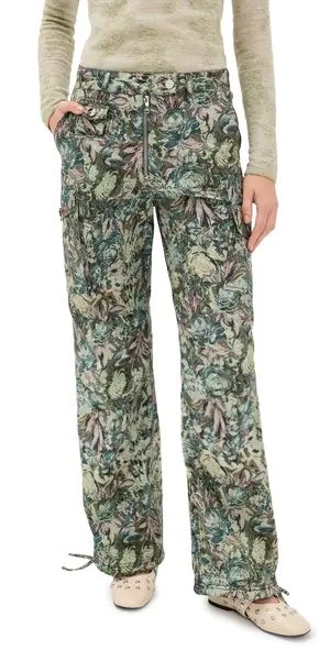 GANNI Printed Stretched Cotton Cargo Pants