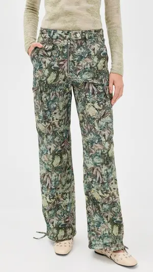 GANNI Printed Stretched Cotton Cargo Pants