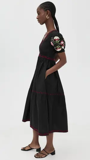Fanm Mon Gana Embroidered Midi Dress