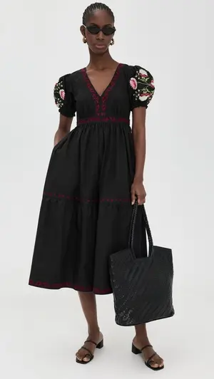 Fanm Mon Gana Embroidered Midi Dress