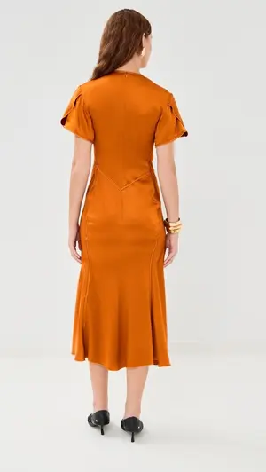 Victoria Beckham Gathered V-neck Midi Dress - Bronze