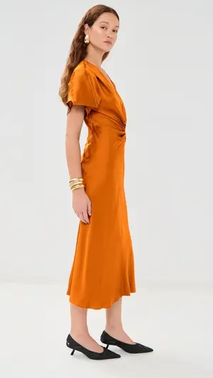 Victoria Beckham Gathered V-neck Midi Dress - Bronze