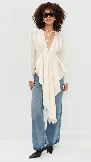 Helmut Lang Long Sleeve Scarf Drape Top