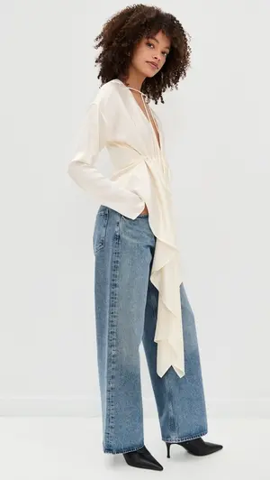 Helmut Lang Long Sleeve Scarf Drape Top