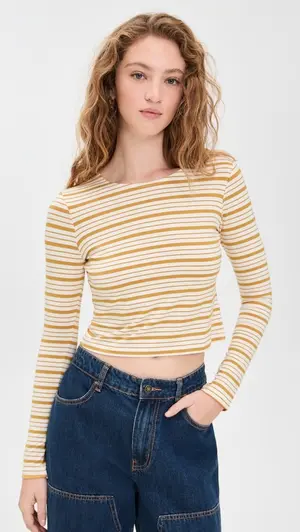 LE BOP Striped Long Sleeve Tee - Yellow/ivory