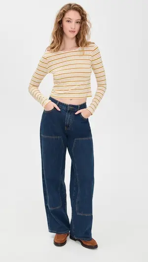 LE BOP Striped Long Sleeve Tee - Yellow/ivory