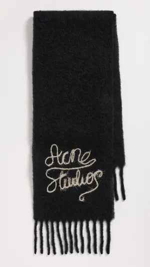 Acne Studios Vally Solid Embroidered Winter Scarf - Black