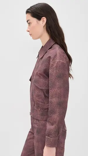 PEACHY DEN Cicely Flight Leopard Print Bomber Jacket