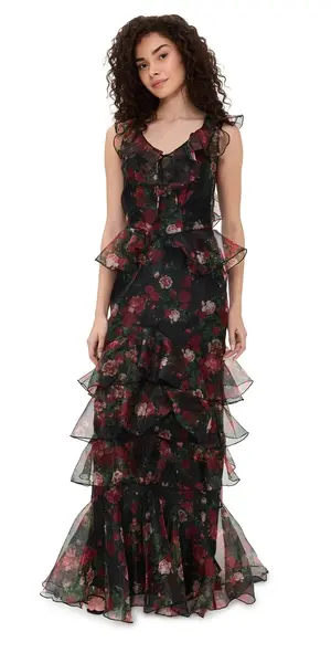 DAMARIS BAILEY Carmen Floral Print Organza Maxi Dress