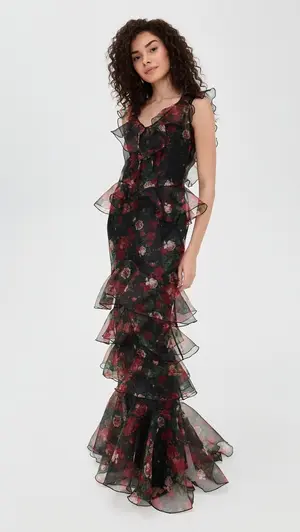 DAMARIS BAILEY Carmen Floral Print Organza Maxi Dress