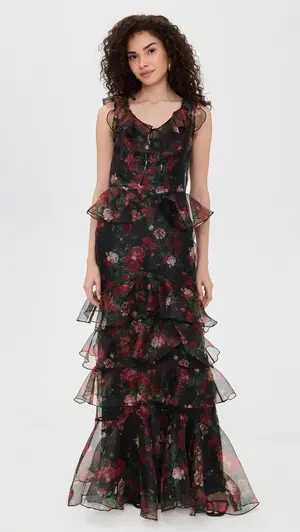 DAMARIS BAILEY Carmen Floral Print Organza Maxi Dress