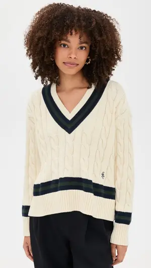 SPORTY & RICH Cable Knit V-neck Pullover