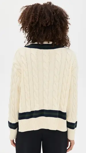 SPORTY & RICH Cable Knit V-neck Pullover