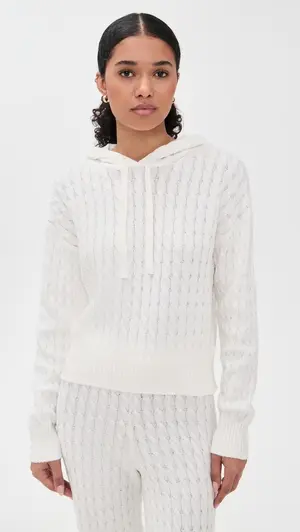 LE BOP Cable Knit Drawstring Hoodie - Ivory