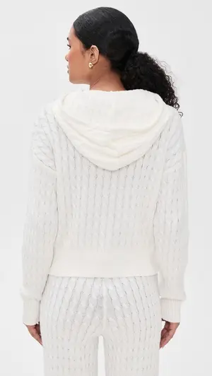 LE BOP Cable Knit Drawstring Hoodie - Ivory