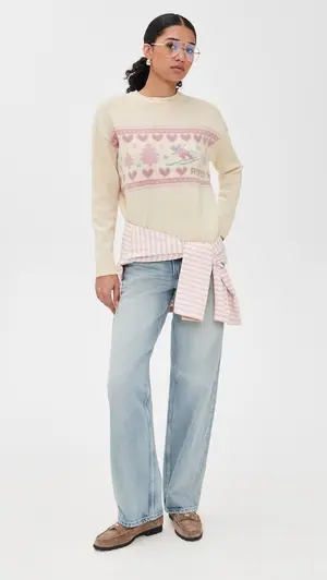 LoveShackFancy Francie Fair Isle Wool Sweater - Apres Ivory