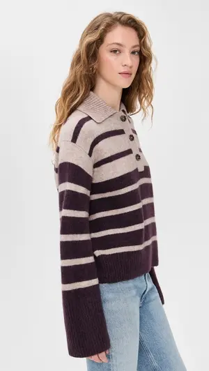 Madewell Striped Polo Sweater - Black Iris Stripe
