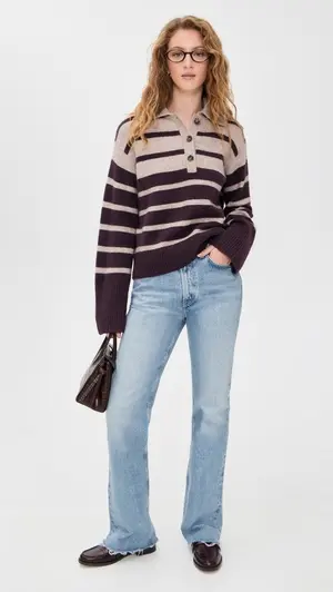 Madewell Striped Polo Sweater - Black Iris Stripe