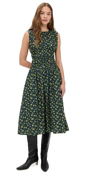 Merlette Villard Floral Print Midi Dress - Lemon Navy Floral Print