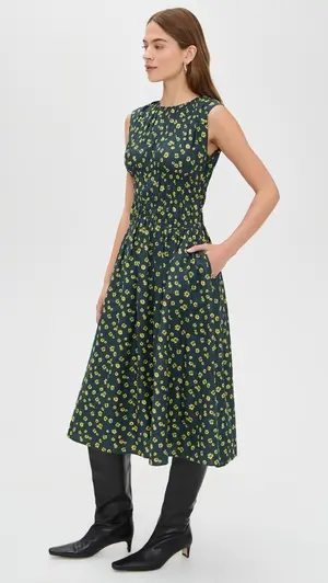 Merlette Villard Floral Print Midi Dress - Lemon Navy Floral Print
