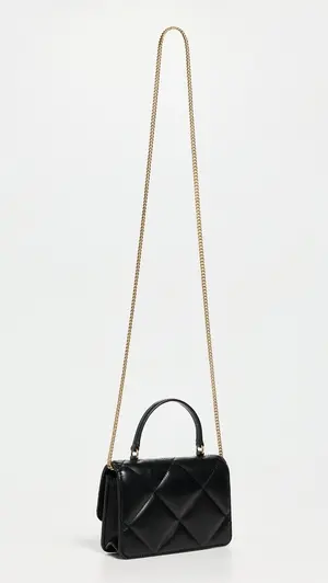 Tory Burch Kira Diamond Quilt Mini Top Handle Chain Crossbody Bag - Black