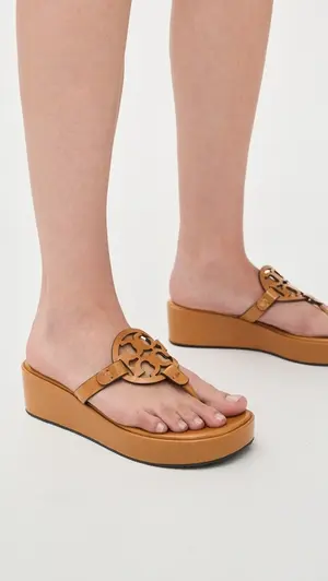 Tory Burch Miller Wedge Sandals - Walnut