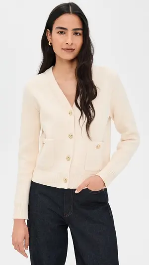LE BOP Ribbed Cardigan With Gold-toned Buttons - Ivory