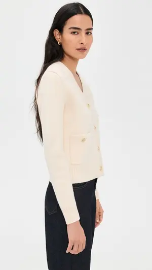 LE BOP Ribbed Cardigan With Gold-toned Buttons - Ivory