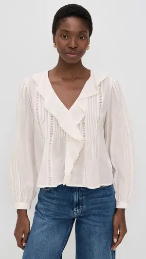 Madewell Lace-insert Ruffled Pintuck Long-sleeve Top - Winter White