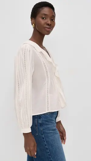 Madewell Lace-insert Ruffled Pintuck Long-sleeve Top - Winter White