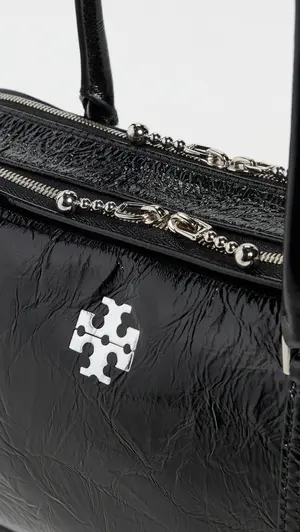 Tory Burch Crinkle Leather Small Marshmallow Satchel - Black