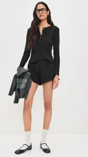 LESET Pointelle Boxer Shorts - Black