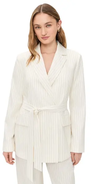 Good American Belted Pinstripe Blazer - Chestnut  Stripe