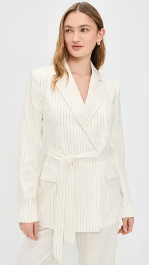Good American Belted Pinstripe Blazer - Chestnut  Stripe