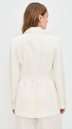Good American Belted Pinstripe Blazer - Chestnut  Stripe