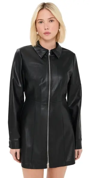 LE BOP Sloane Faux Leather Mini Dress - Black