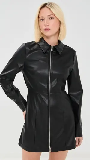 LE BOP Sloane Faux Leather Mini Dress - Black