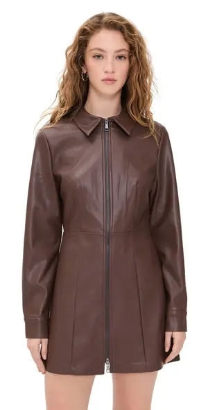 LE BOP Sloane Faux Leather Mini Dress - Coffee